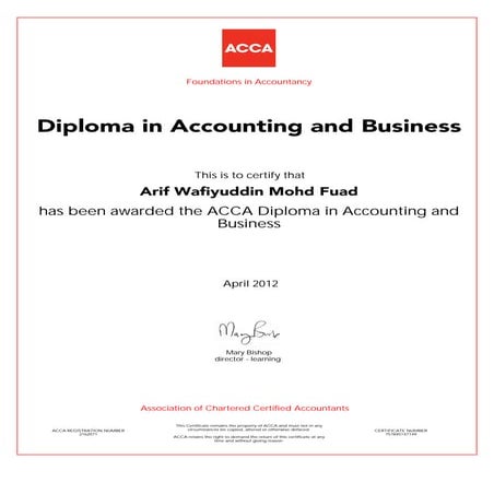 Diploma in Accounting and Business in FIA | PDF