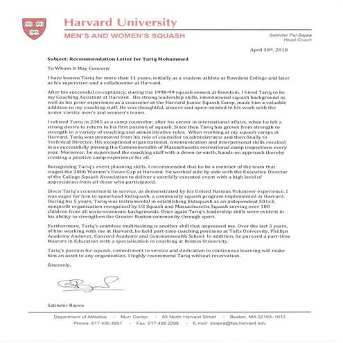 Harvard_Athletics_Reference_Letter | PDF