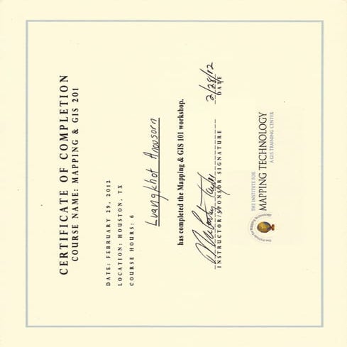 Mapping and GIS 101 Certificate | PDF | Geography | Science