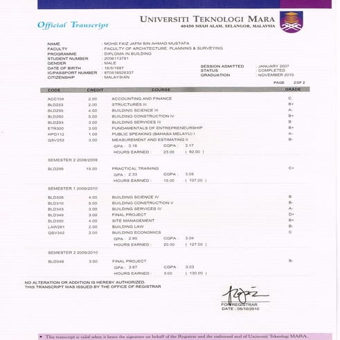 DIPLOMA TRANSCRIPT | PDF