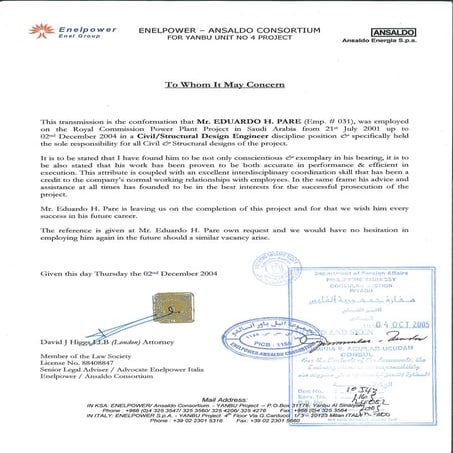 Eduardo H Pare Work Certificate Enel1 Pdf