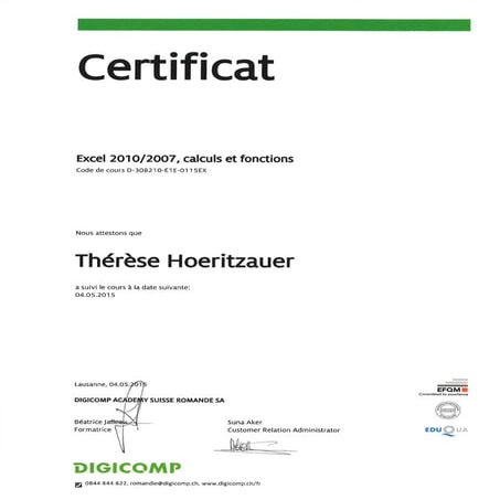 Excel certificates | PDF