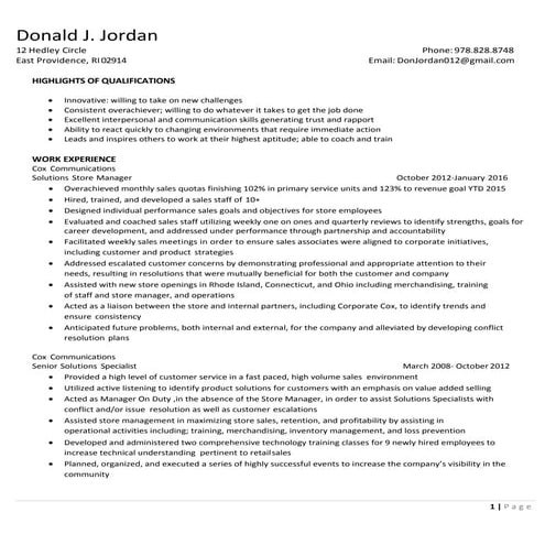Donald Jordan Resume | PDF