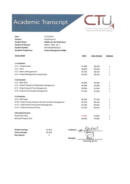 Full Academic Transcript | PDF