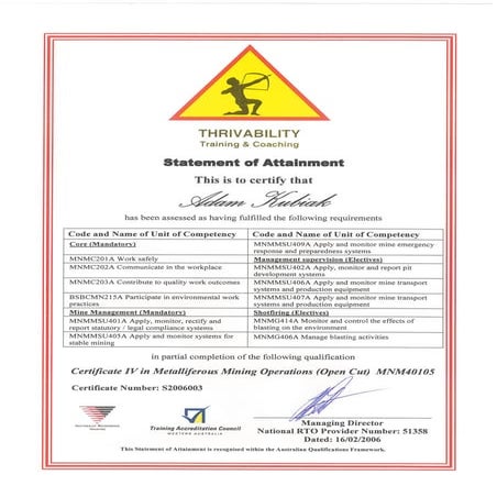 Certificate 4 in Metaliferous mining operations (Open Cut) | PDF
