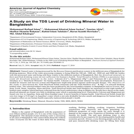 A Study on the TDS Level of Drinking Mineral Water in Bangladesh | PDF