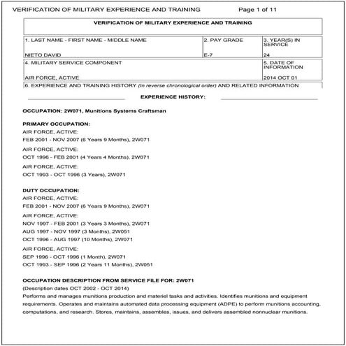 Verification of Military Experience and Training Document-Military ...