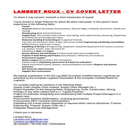 CV - Lambert Roux 19.02.2016 | Logistics | Business