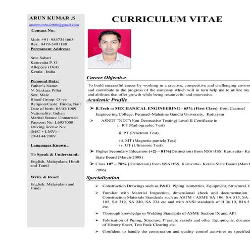 Arun BTech Mech 15 | DOC