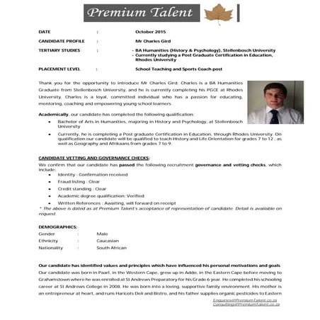 Charlie Gird - Candidate Profile | PDF