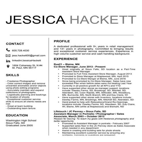 Jessica Hacket Resume p1 | PDF
