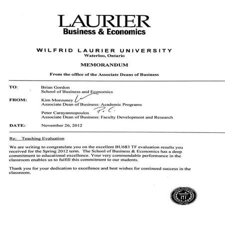 Laurier Letter of Teaching Excellence | PDF