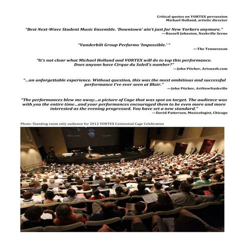 Brief reviews and photos of innovative audience engagement | PDF