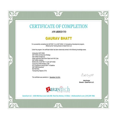 Certificate of Completion - ZaranTech | PPT