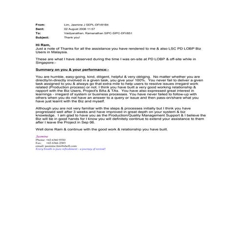 Appreciation from Shell Client | DOC