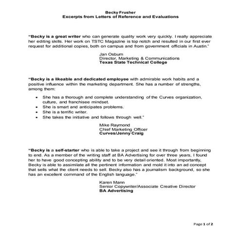Excerpts from Letters of Reference and Evaluations | PDF