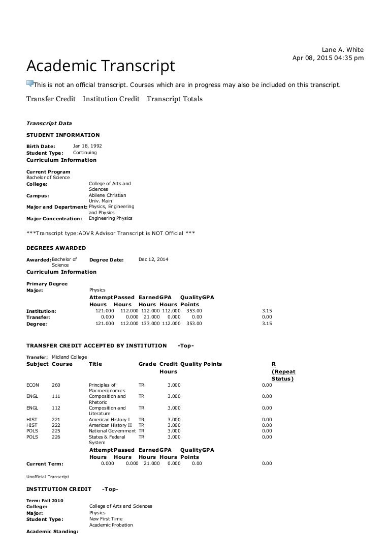 Academic Transcript