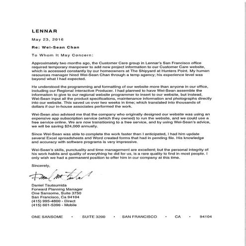 Wei-Sean's Reference Letter | PDF