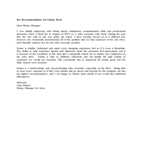 Angelica Pile - Letter of Recommendation | PDF