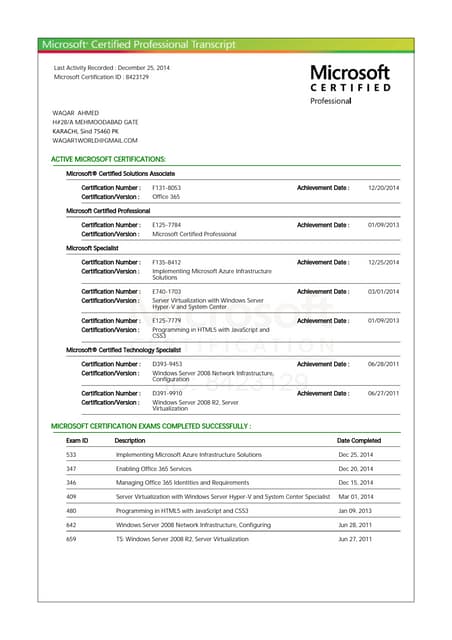 Microsoft certificationstranscript | PDF