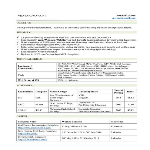 Vijay Kumar N V - Resume | PDF