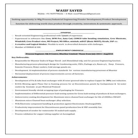 CV Wasif Sayed 08June2016 | PDF