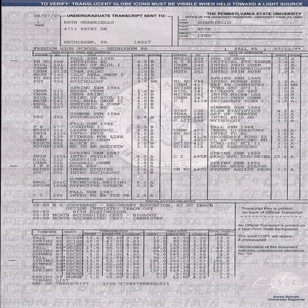 Guarriello Penn State Transcript | PDF