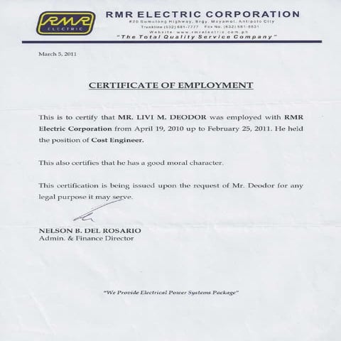 RMR Certificate | PDF