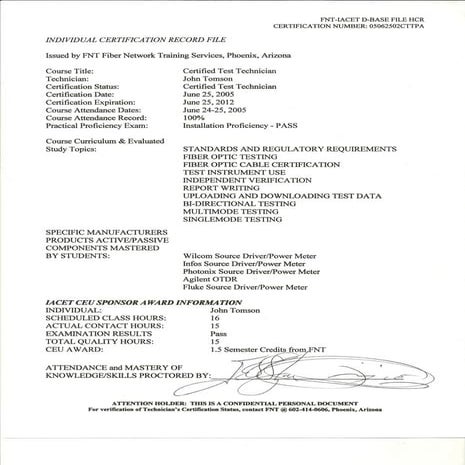 Fiber Optic Installer Certification | PDF