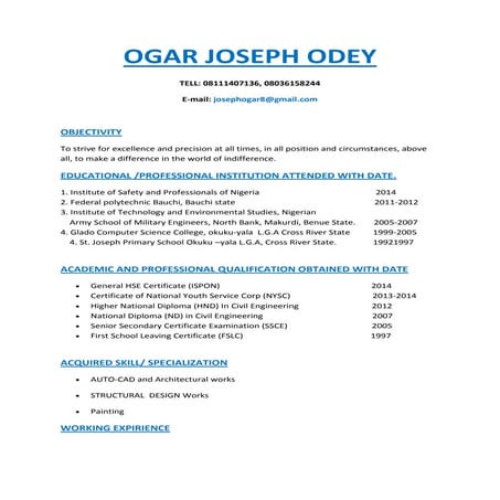 OGAR JOSEPH ODEY UPDATED C.V | PDF