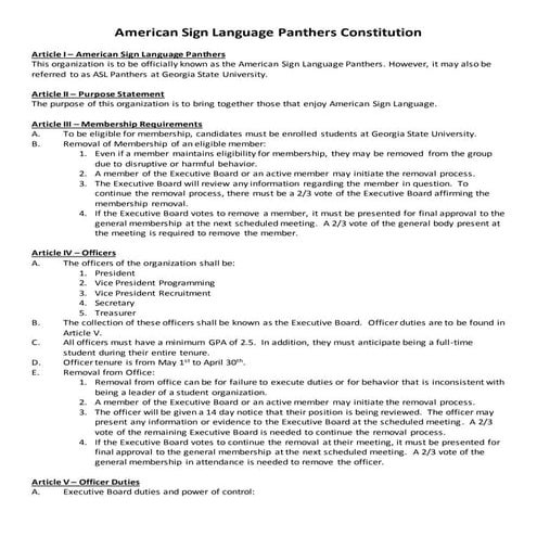 American Sign Language Panthers Constitution | DOCX | Elections | Politics