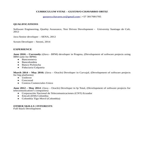 CurriculumVitae_GustavoChavarro | PDF | Technology & Computing