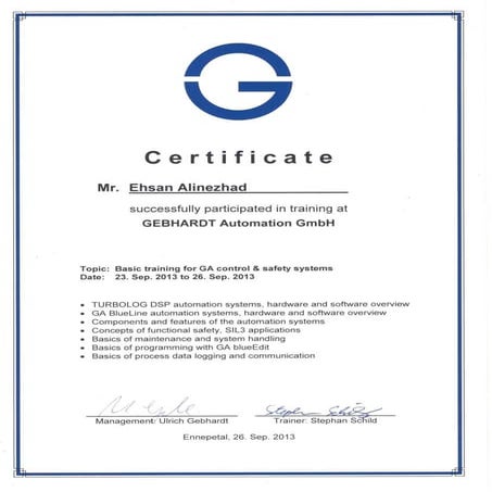 Gebhardt Automation certificate 2013 | PDF