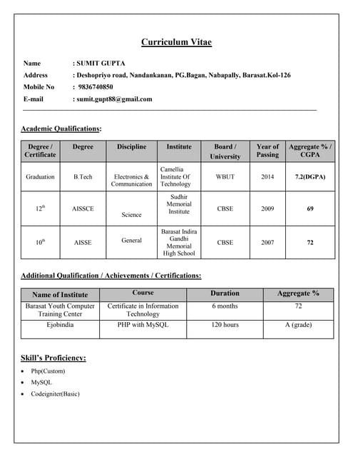 TCS CV Format | DOC