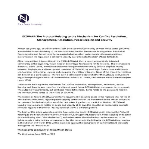 ECOWAS | PDF | War and Conflicts