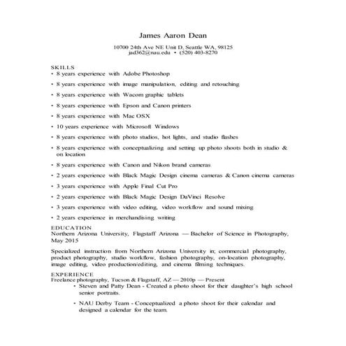 James Aaron Dean, Résumé | DOCX