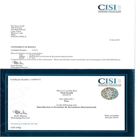 TGoold CISI certificates 16-2-15 | PDF