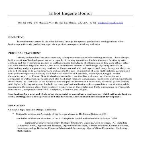 RESUMEELLIOTBONIOR2016 | PDF