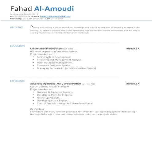Fahad Al-Amoudi CV | DOCX | Computing | Technology & Computing