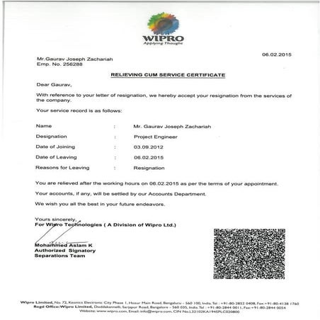 Relieving Letter | PDF