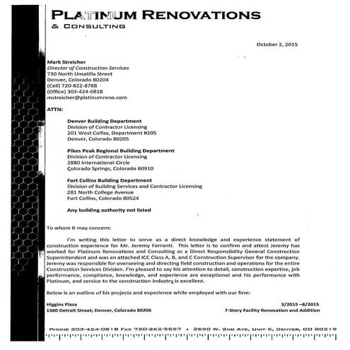 Statement of Build Experience - Platinum Renovations | PDF