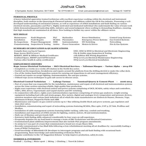 CompEx Electrician - CV - Joshua Clark | PDF