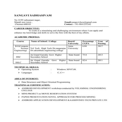 sangavi-resume | PDF