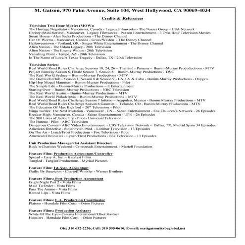 gatson_resume_current_2015 | PDF | Video Production | Content Production