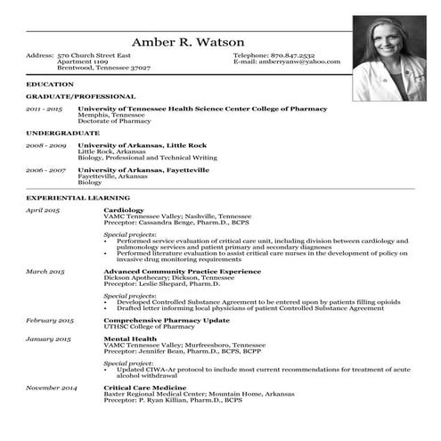 Amber R. Watson CV May15 | PDF | Pharmaceutical Industry | Industries