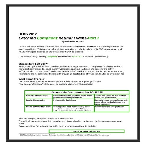 Catching Compliant Retinal Exams Part I | PDF