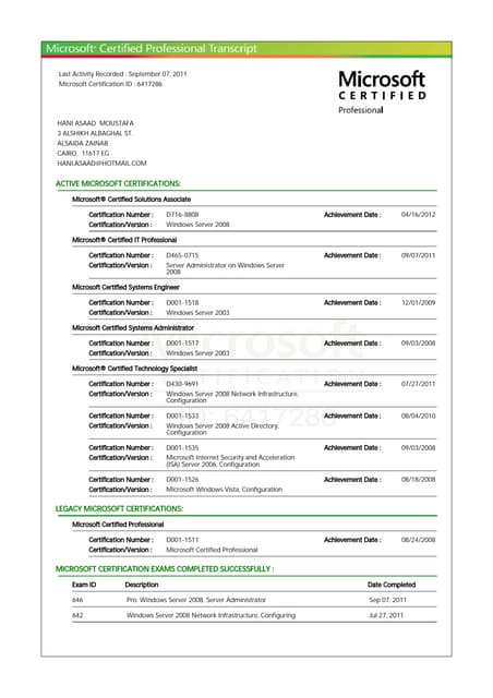 Microsoft Learning Transcript | PDF
