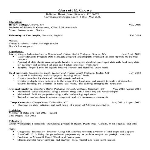 Garrett Crowe Resume PG | PDF