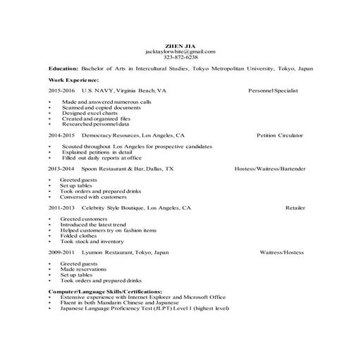 30MAR16 resume | DOCX | Bars & Restaurants | Attractions