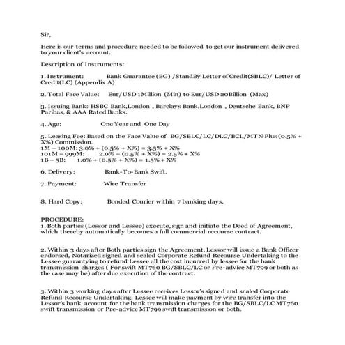 Process Flow Chart Sblc Issuance And Monetization